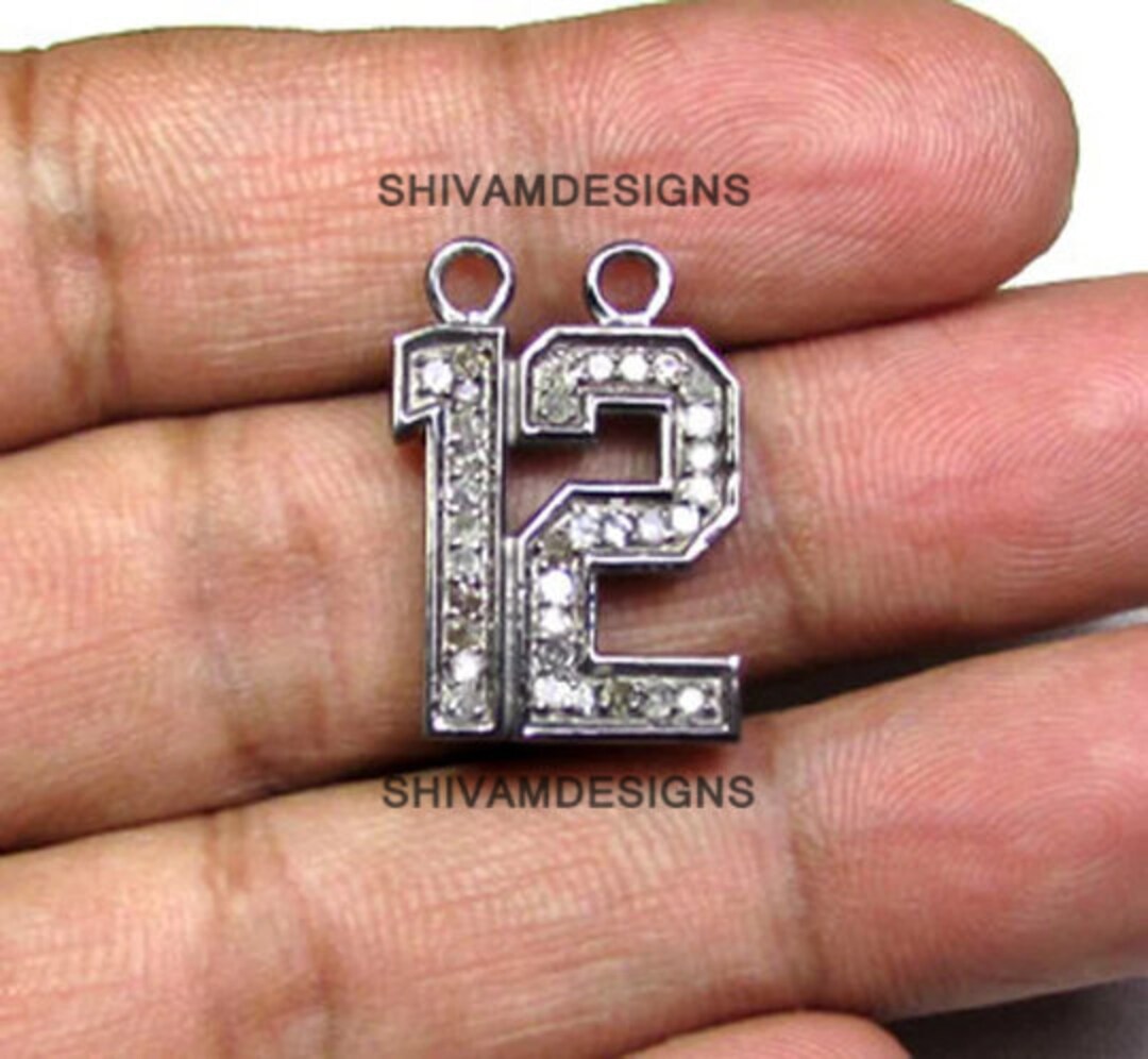 Pave Diamond Number Charm, Antique Finish Diamond Number Necklace, 925 ...