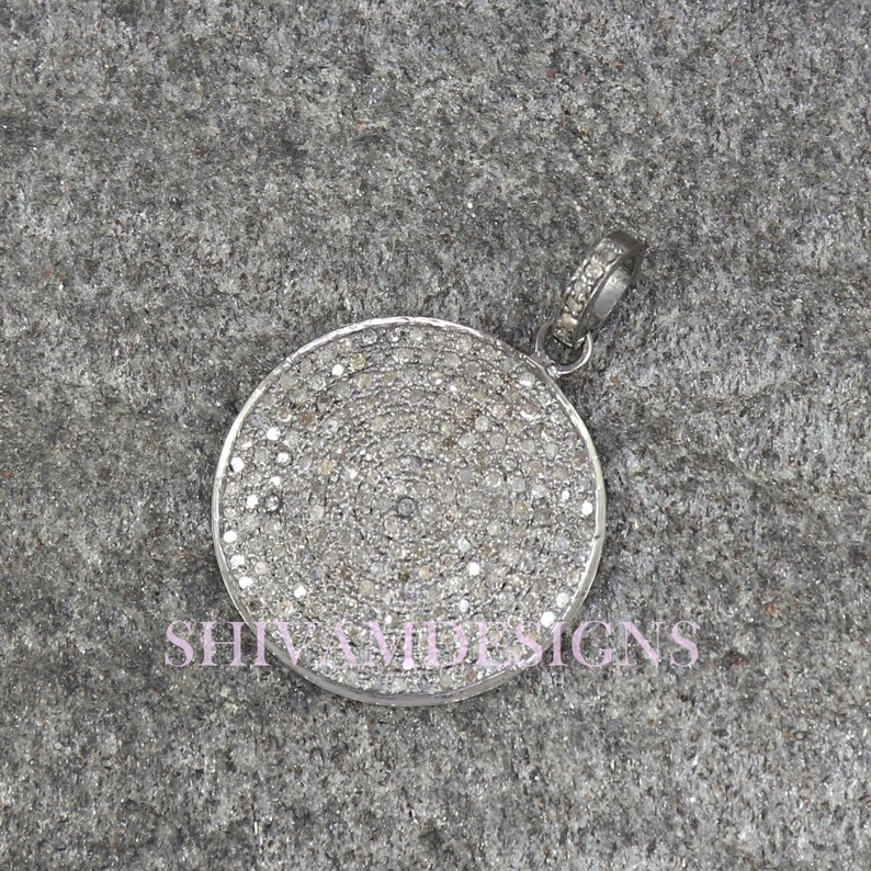 Pave Genuine Diamond Disc Charm Necklace Pave Diamond - Etsy