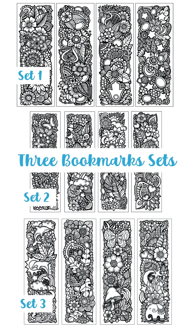 3 Sets of Coloring Bookmarks With Floral Mandala Design Digital Stamp ...