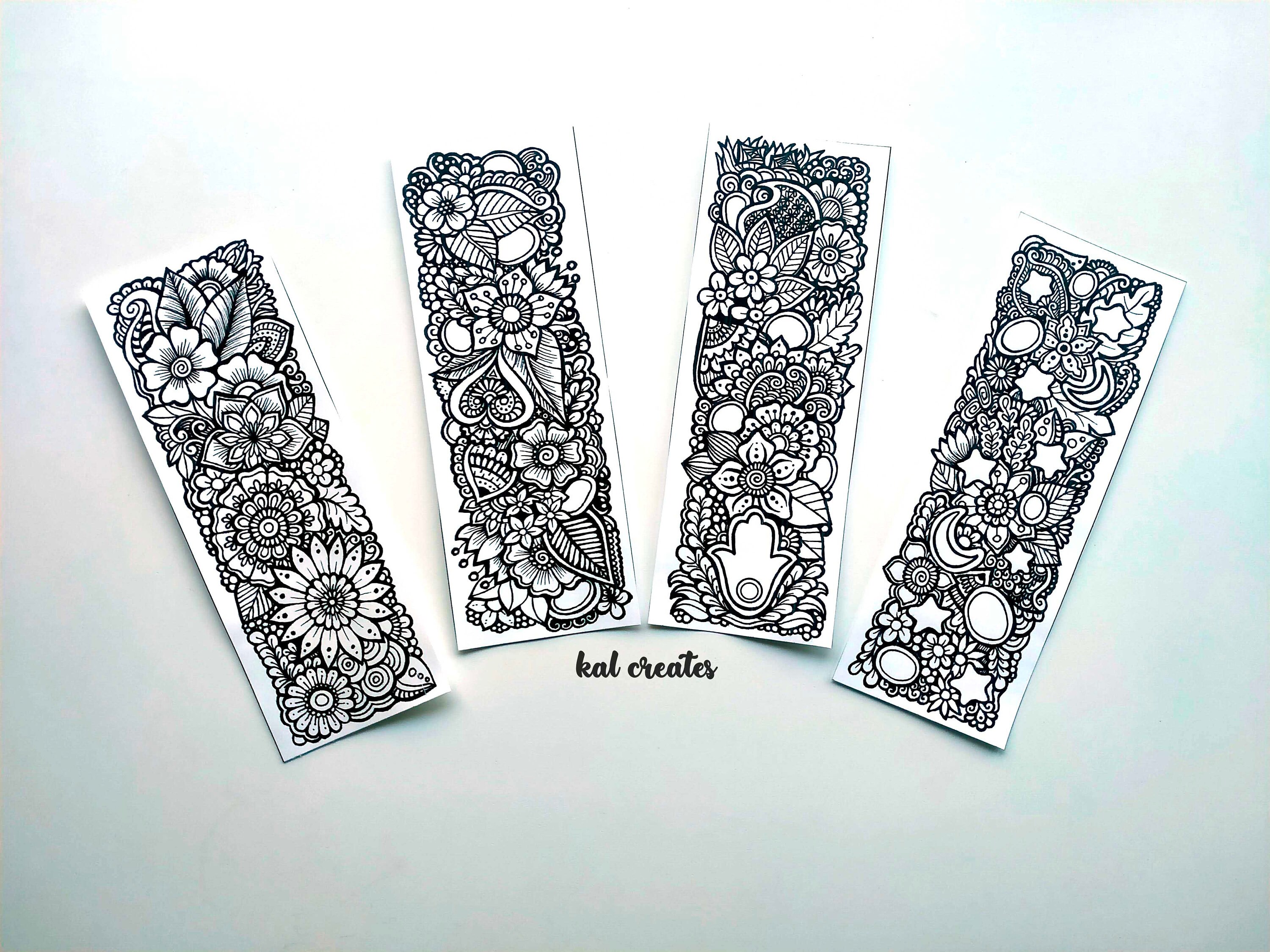3 Sets of Coloring Bookmarks With Floral Mandala Design Digital Stamp ...