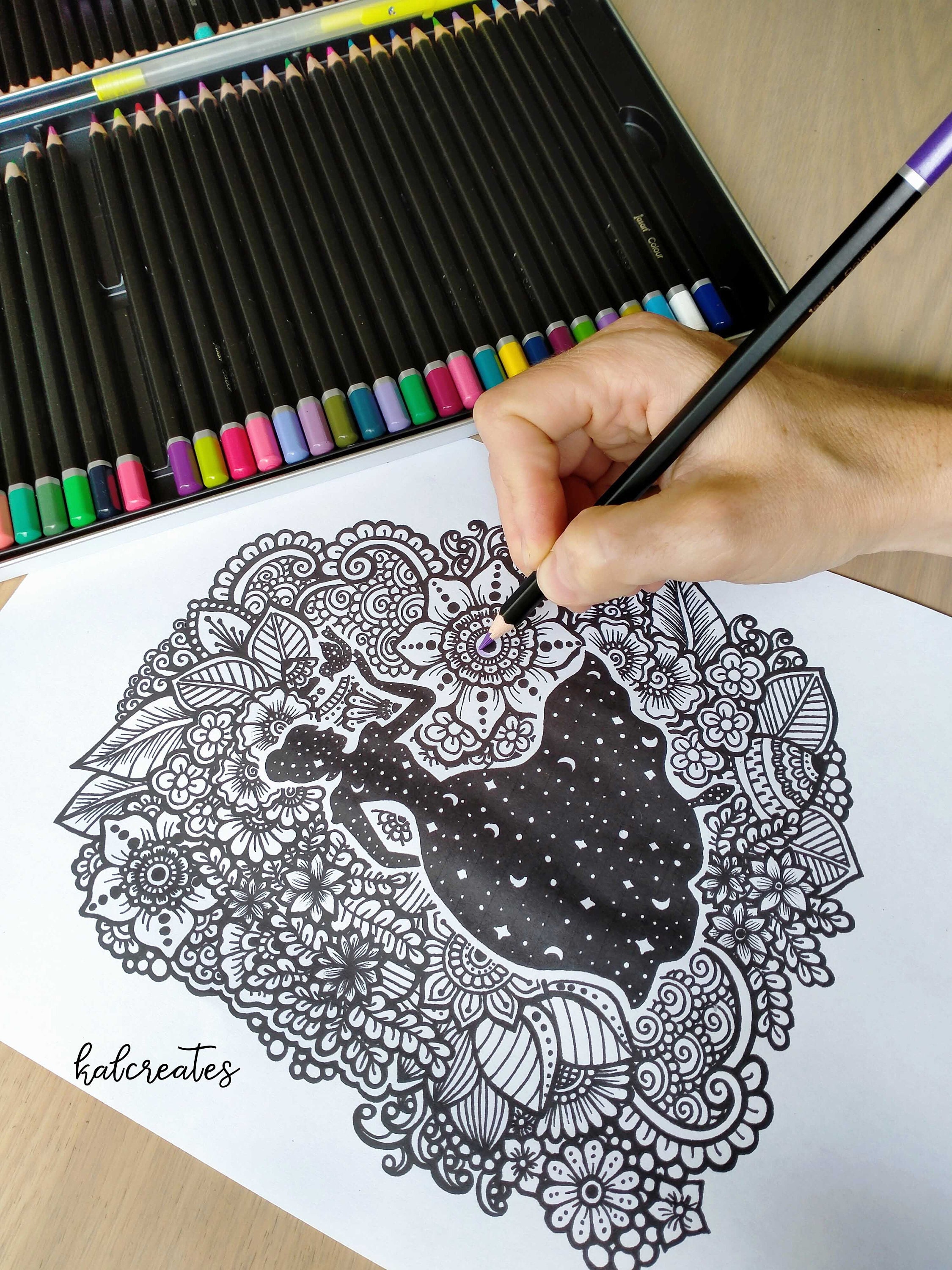 Printable, Digital File Coloring Page for Adults Hand Drawn, Floral ...