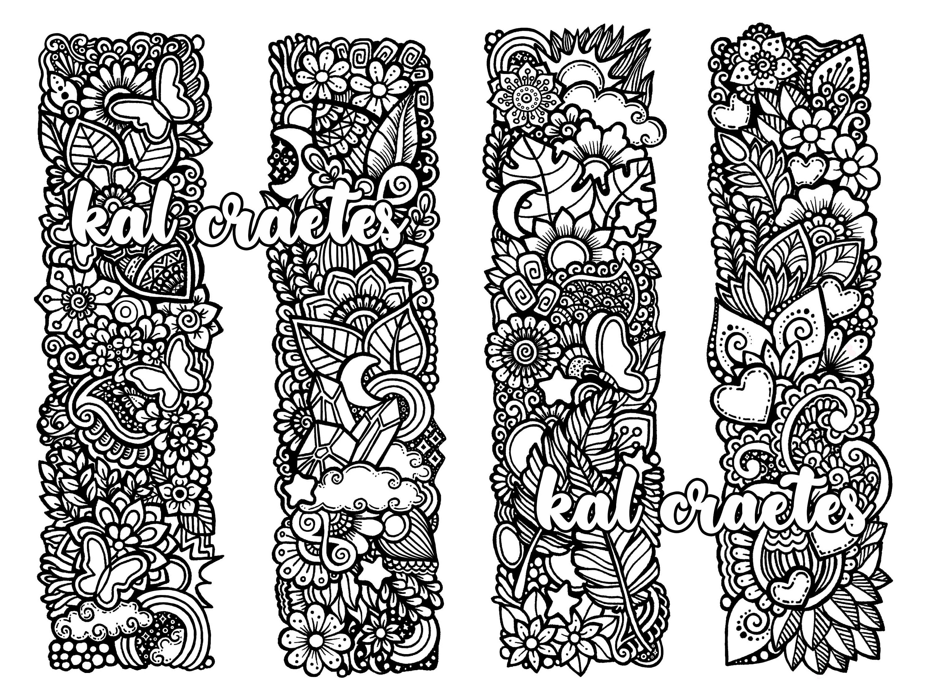 Printable Bookmark Set 2 Four DIY Coloring Bookmarks Calming Colouring ...