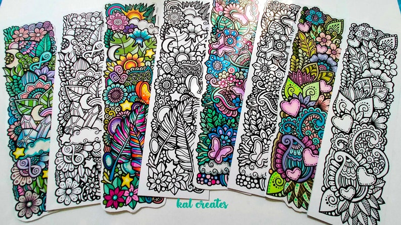 Printable Bookmark Set 2 Four DIY Coloring Bookmarks Calming Colouring ...