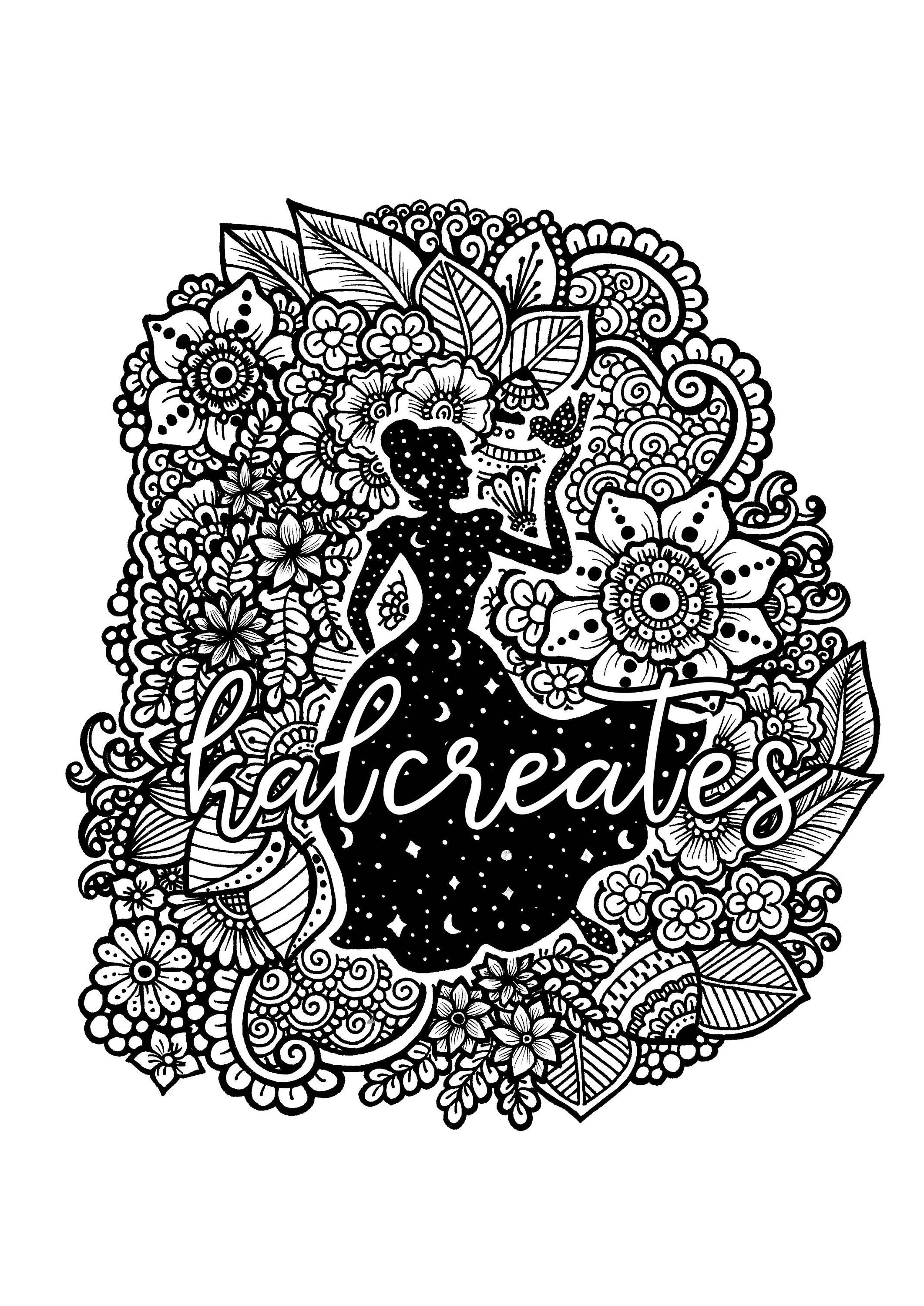Printable, Digital File Coloring Page for Adults Hand Drawn, Floral ...