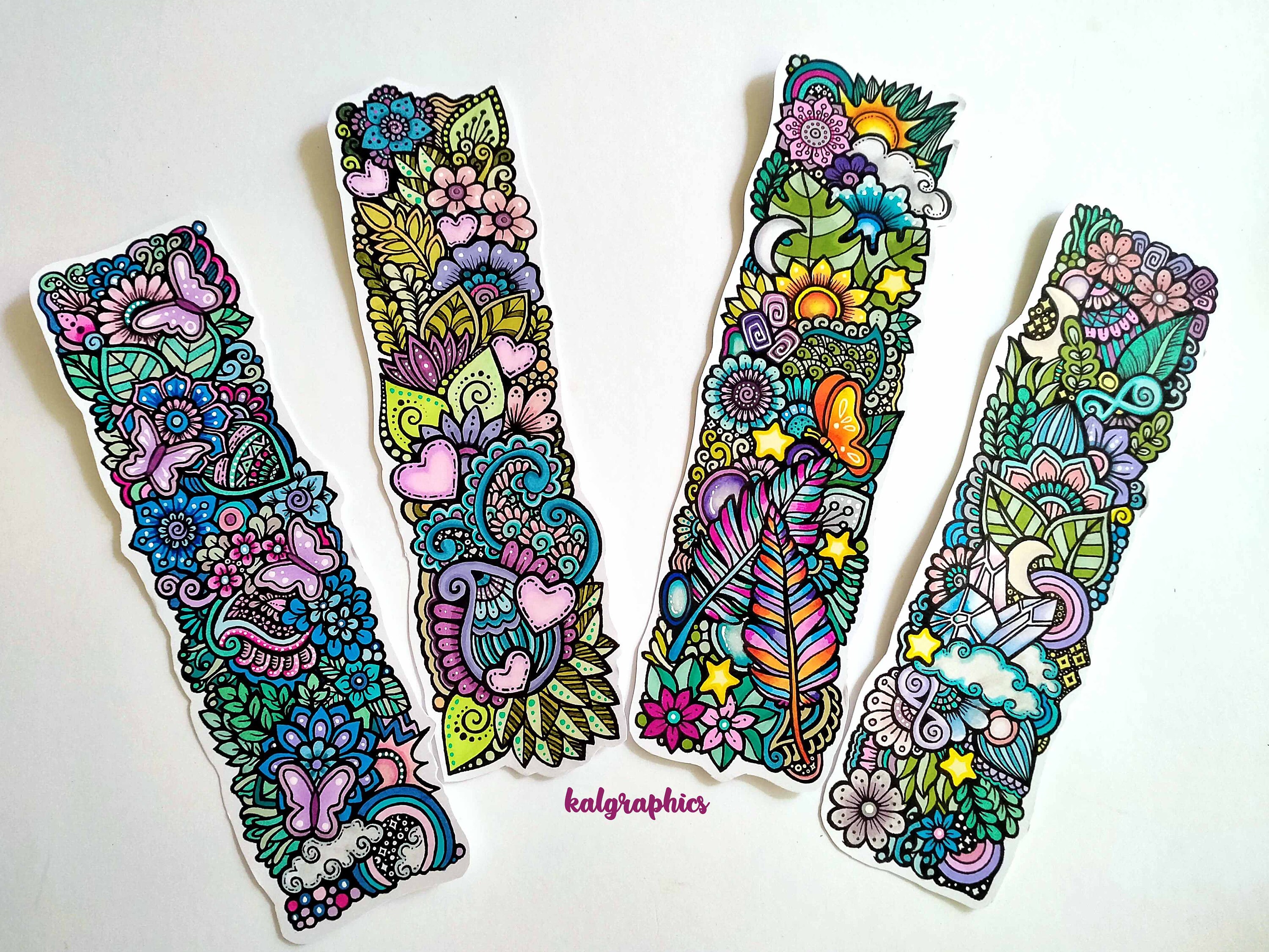 Printable Bookmark Set 2 Four DIY Coloring Bookmarks Calming Colouring ...