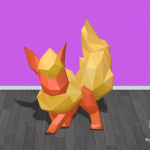 Low Poly Flareon Papercraft Template- Geometric Pokemon, Abstract ...