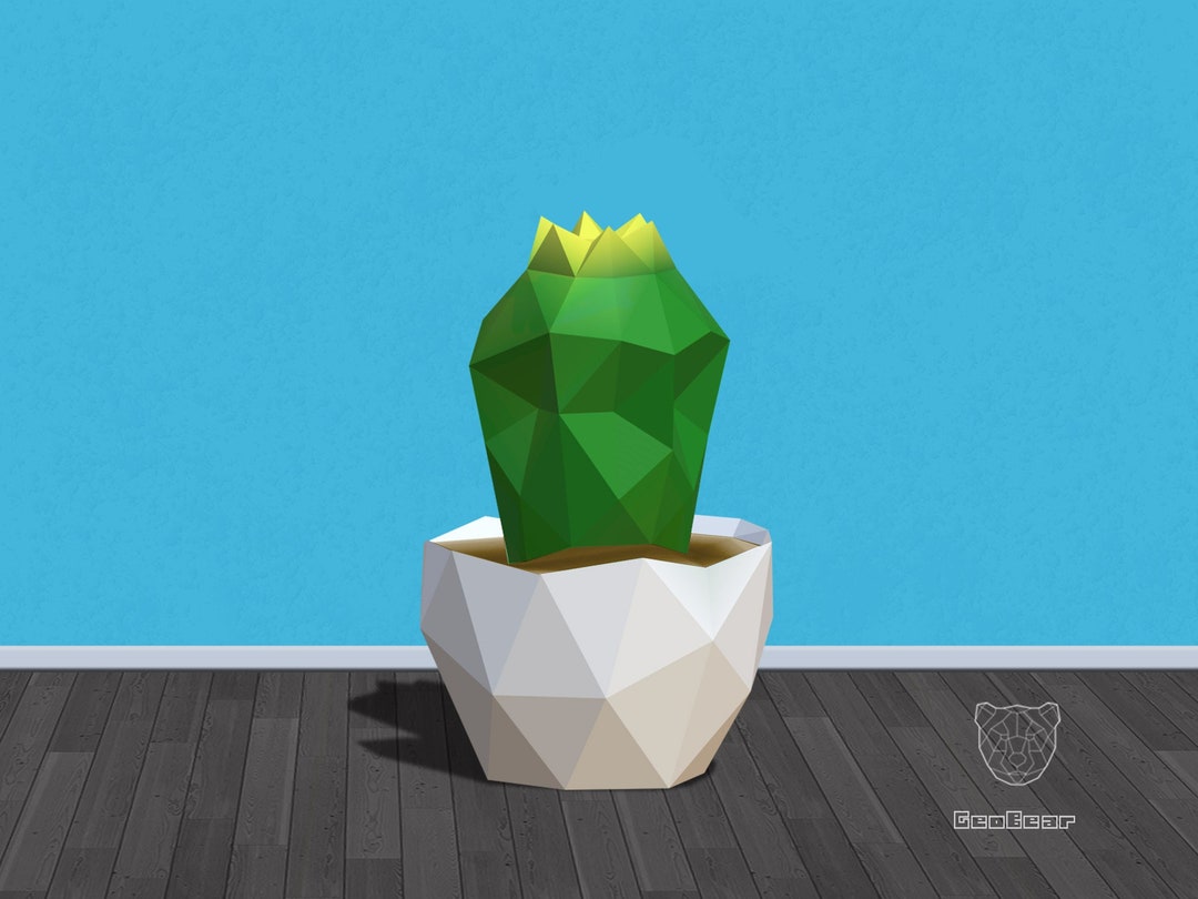 Low Poly Barrel Cactus Plant Papercraft Template- Geometric Barrel ...