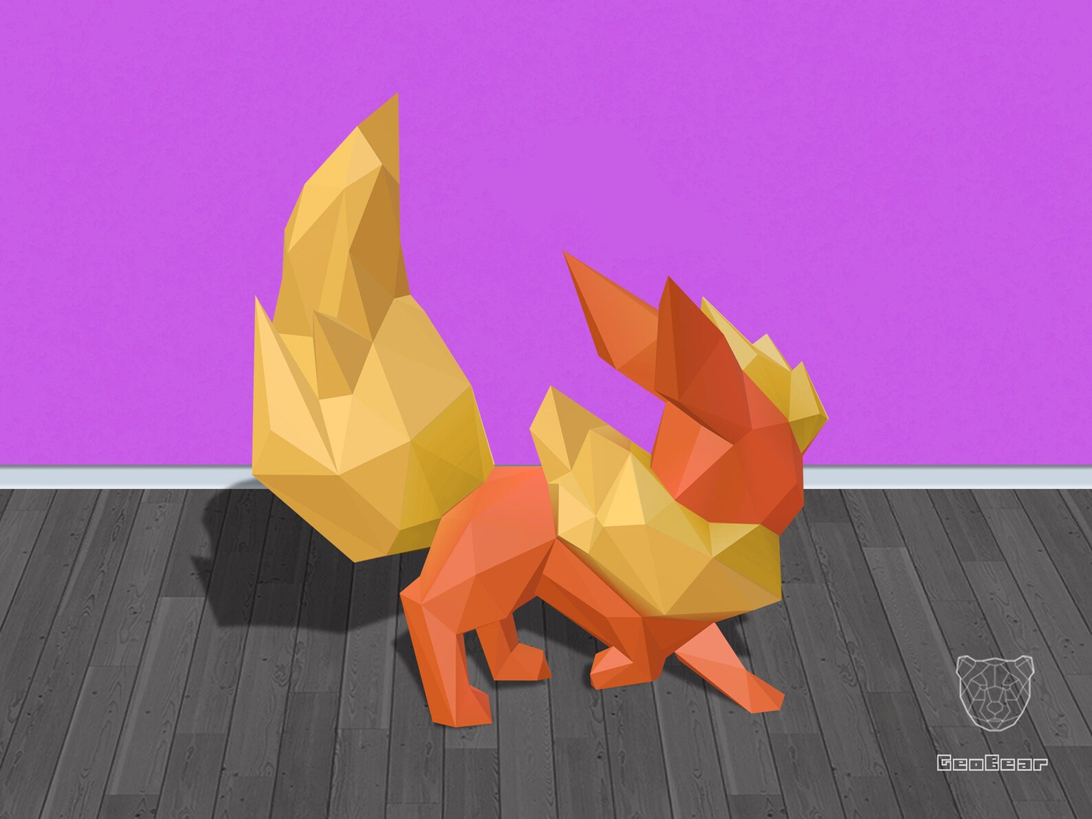 Low Poly Flareon Papercraft Template- Geometric Pokemon, Abstract ...