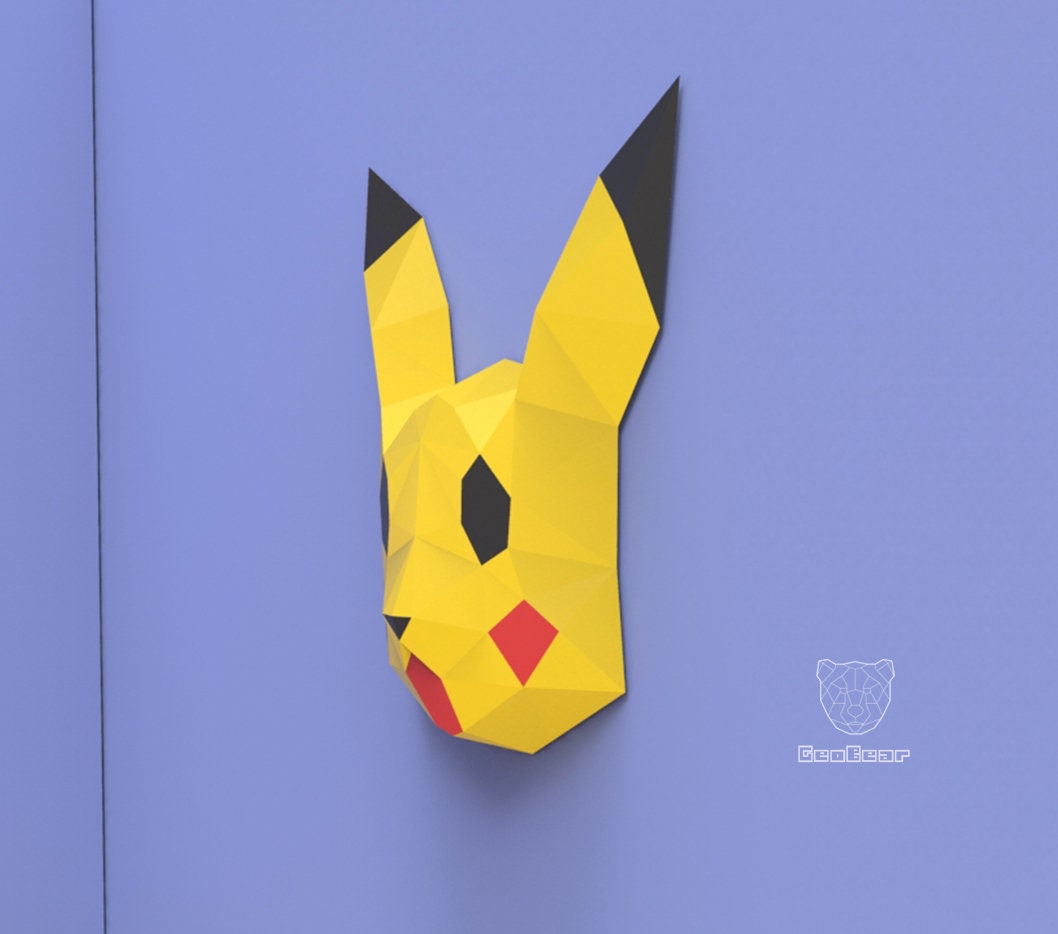 Geometric Pikachu Papercraft, Low Poly Pikachu, PDF TEMPLATE, Geometric ...