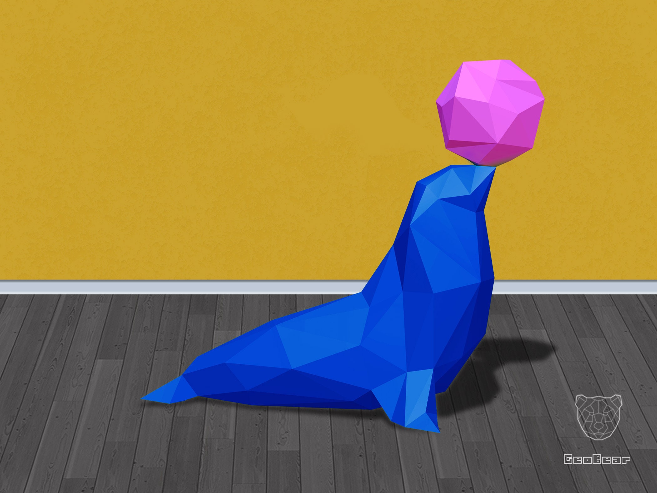 Low Poly Sea With Ball Papercraft Template- Geometric Seal, Abstract ...