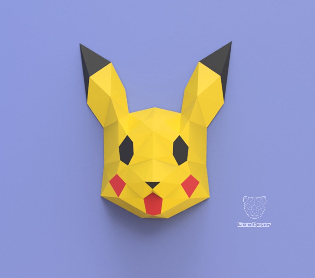 Geometric Pikachu Papercraft, Low Poly Pikachu, PDF TEMPLATE, Geometric ...