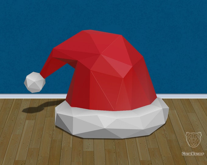 Low Poly Santa Hat Papercraft Template- Geometric Santahat, Abstract ...