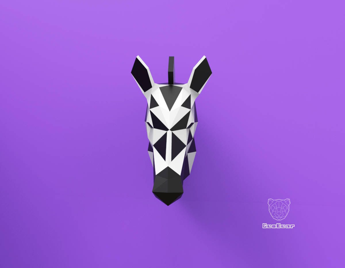 Geometric Paper craft Zebra 3D Low Poly Zebra PDF TEMPLATE | Etsy
