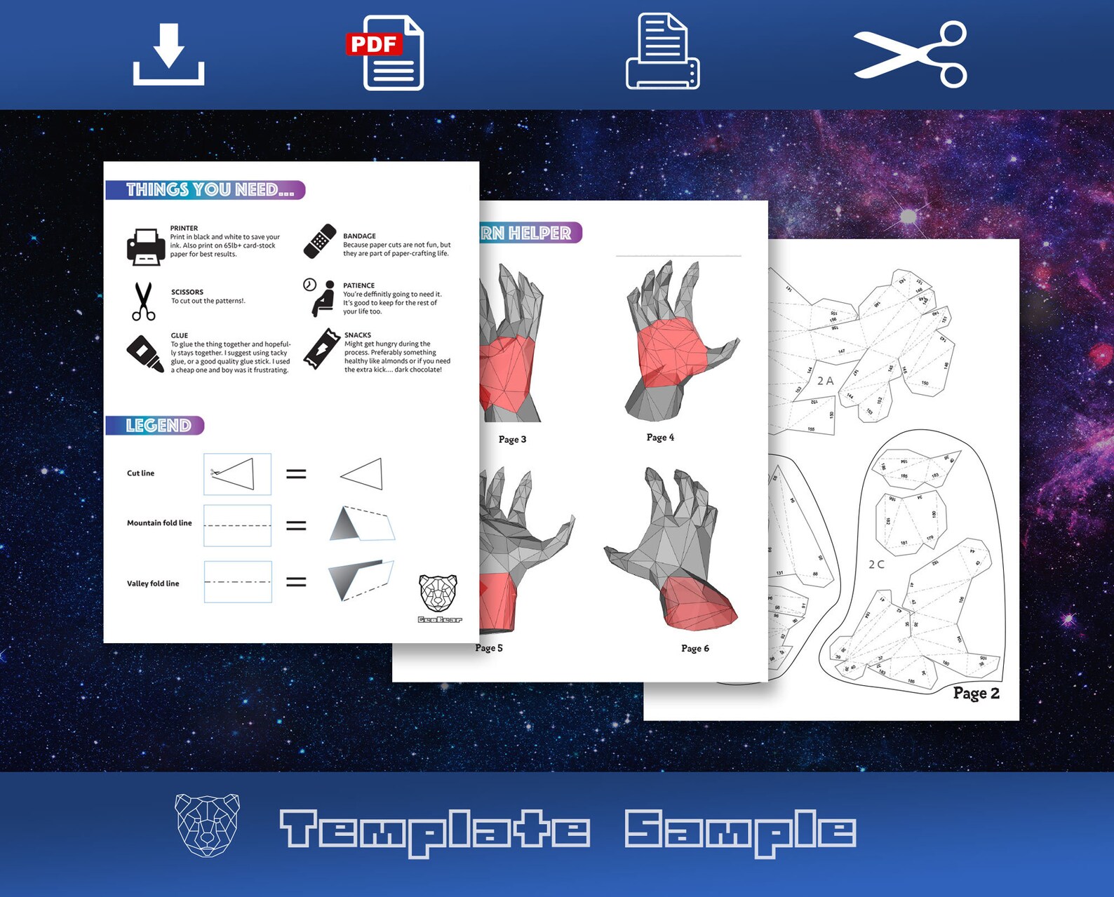 Low Poly Monster Hands Papercraft Template- Geometric Hands, Abstract ...