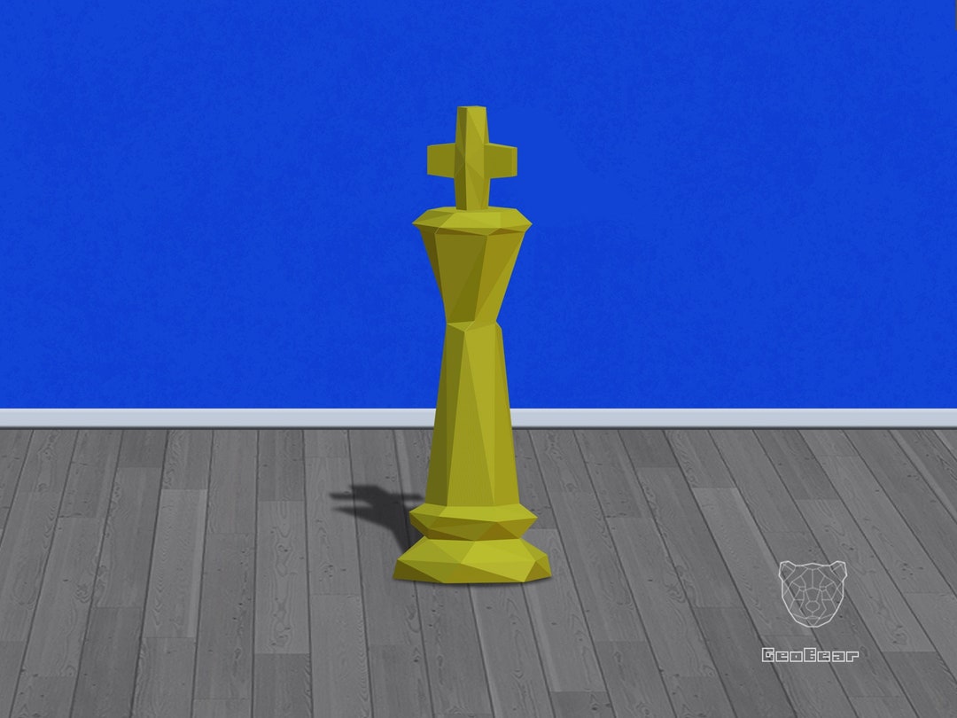 Papercraft King Chess Piece Template- Geometric Low Poly King Chess ...