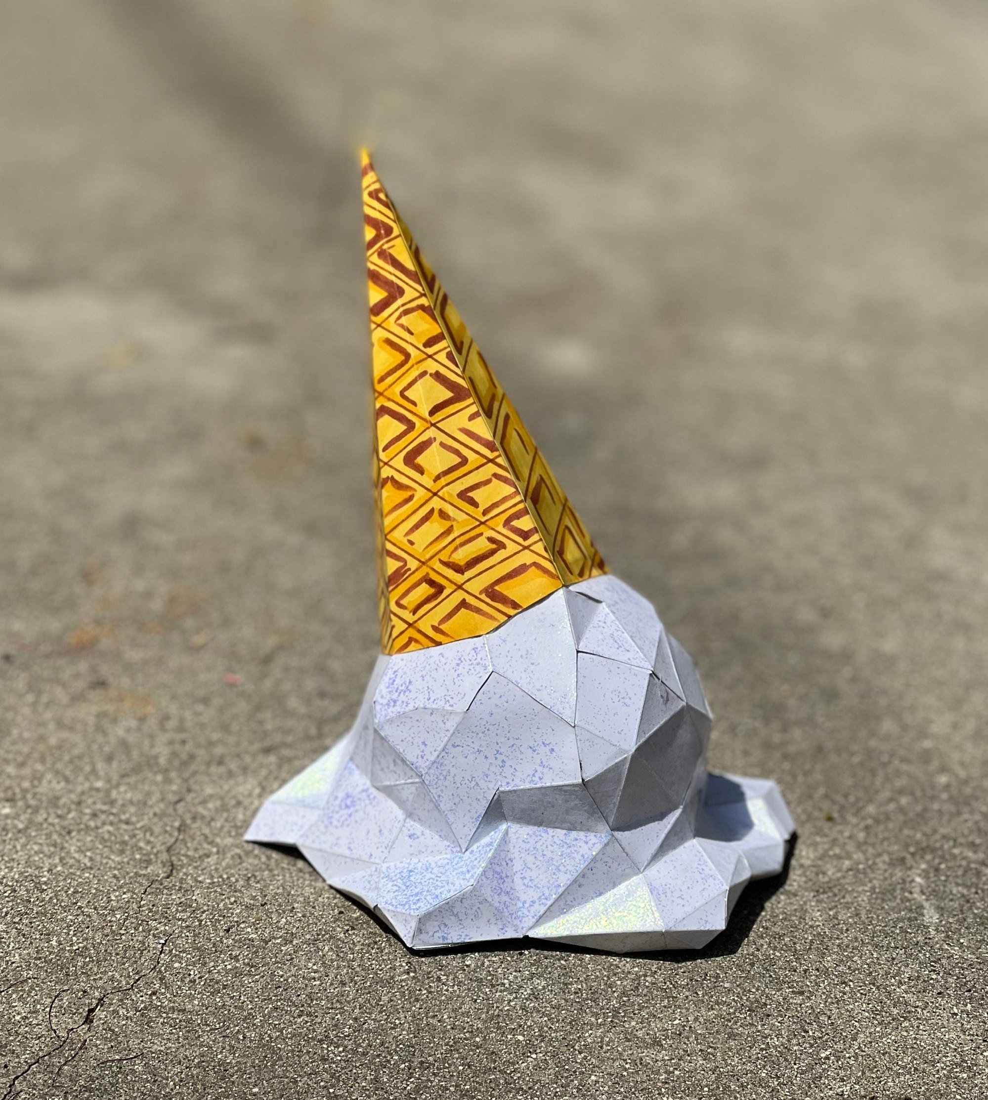 Geometric Papercraft Melting Ice Cream, 3D Low Poly Ice Cream, PDF ...