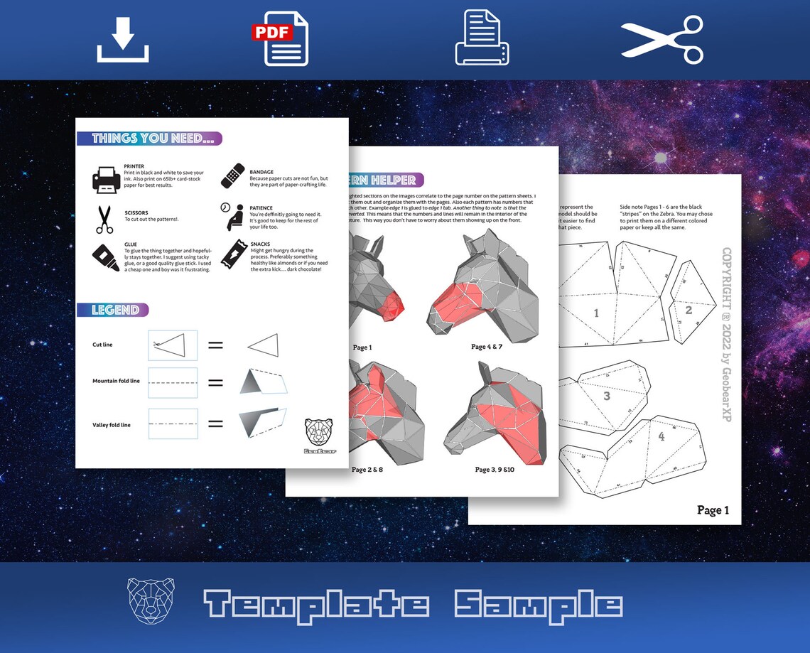 Geometric Paper Craft Zebra, 3D Low Poly Zebra, PDF TEMPLATE, Paper ...