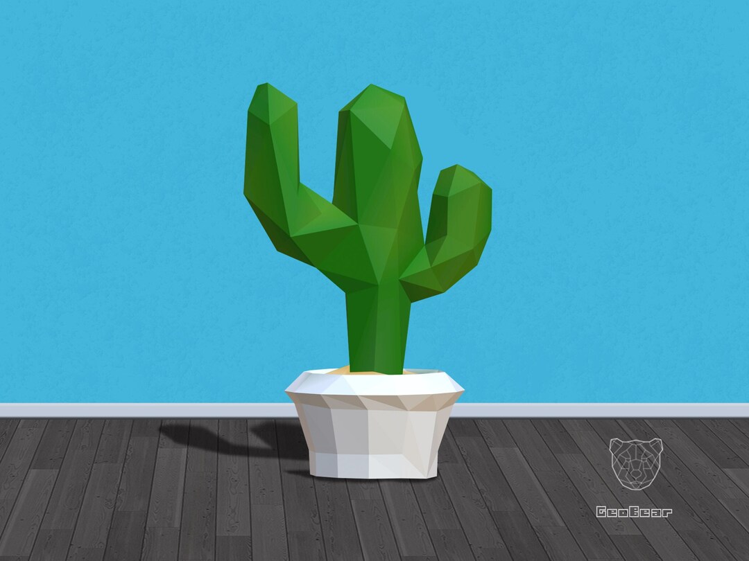 Low Poly Cactus Plant Papercraft Template Geometric Medium Cactus ...