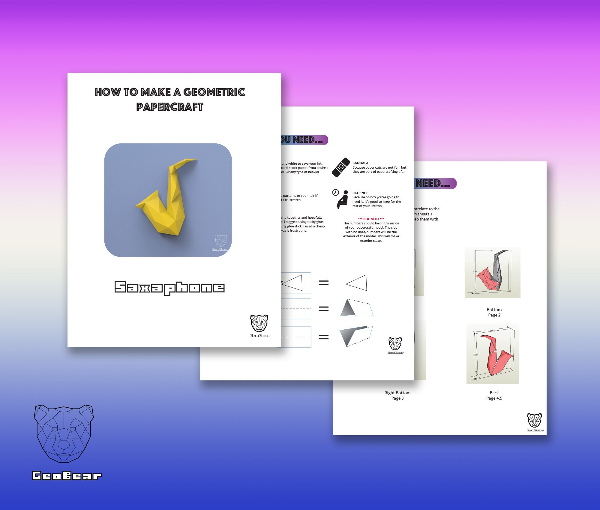 Geometric Saxaphone Papercraft Low Polycat Saxaphone PDF - Etsy Israel