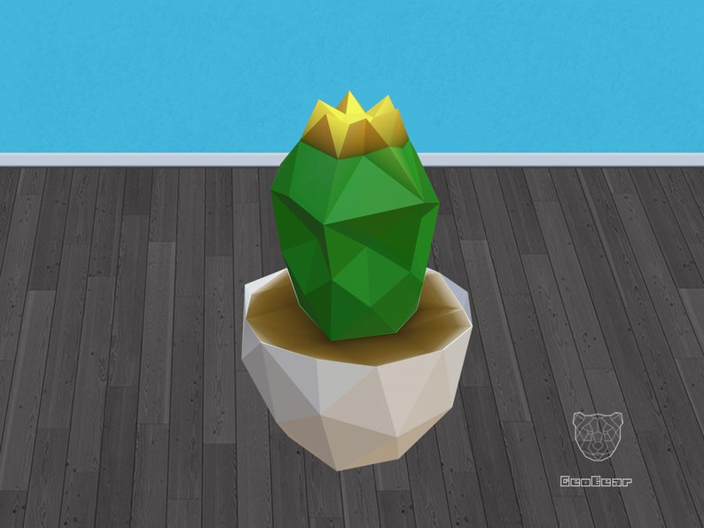 Low Poly Barrel Cactus Plant Papercraft Template- Geometric Barrel ...