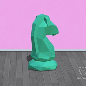 Papercraft Knight Chess Piece Template- Geometric Low Poly Knight Chess ...