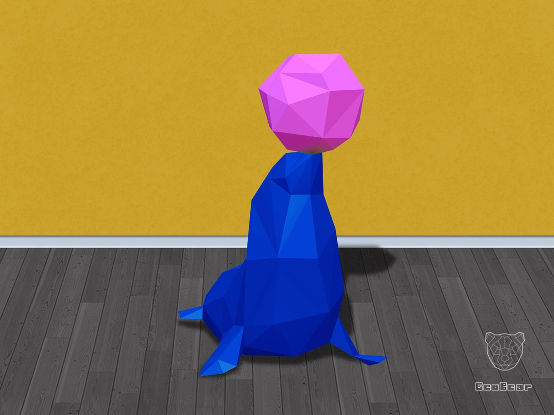 Low Poly Sea With Ball Papercraft Template- Geometric Seal, Abstract ...