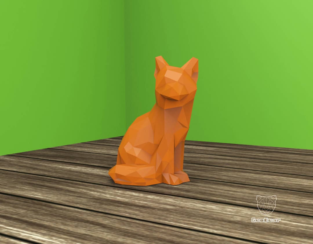 Geometric Paper Craft Fox, 3D Low Ploly Fox, PDF TEMPLATE, Paper Craft ...