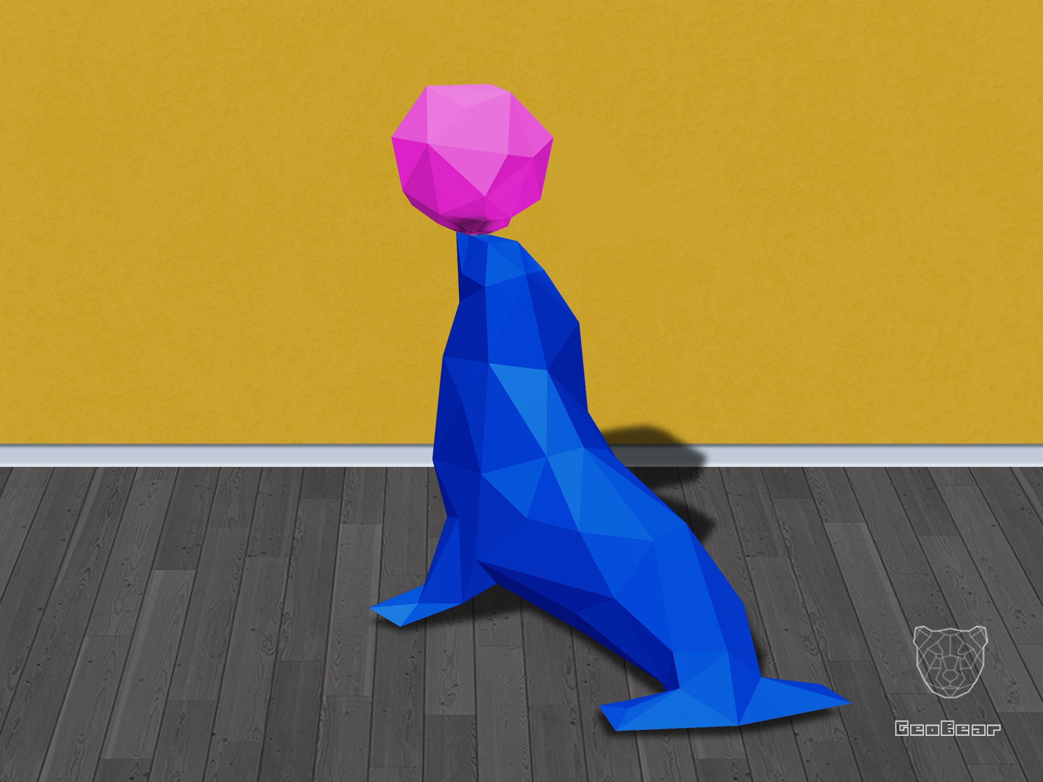 Low Poly Sea With Ball Papercraft Template- Geometric Seal, Abstract ...