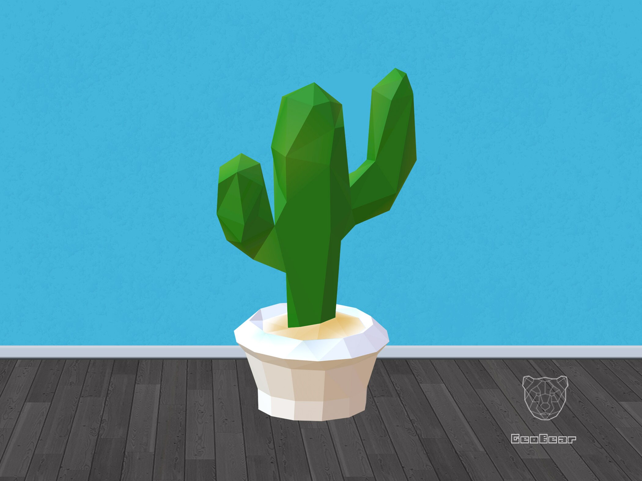 Low Poly Cactus Plant Papercraft Template Geometric Medium Cactus ...