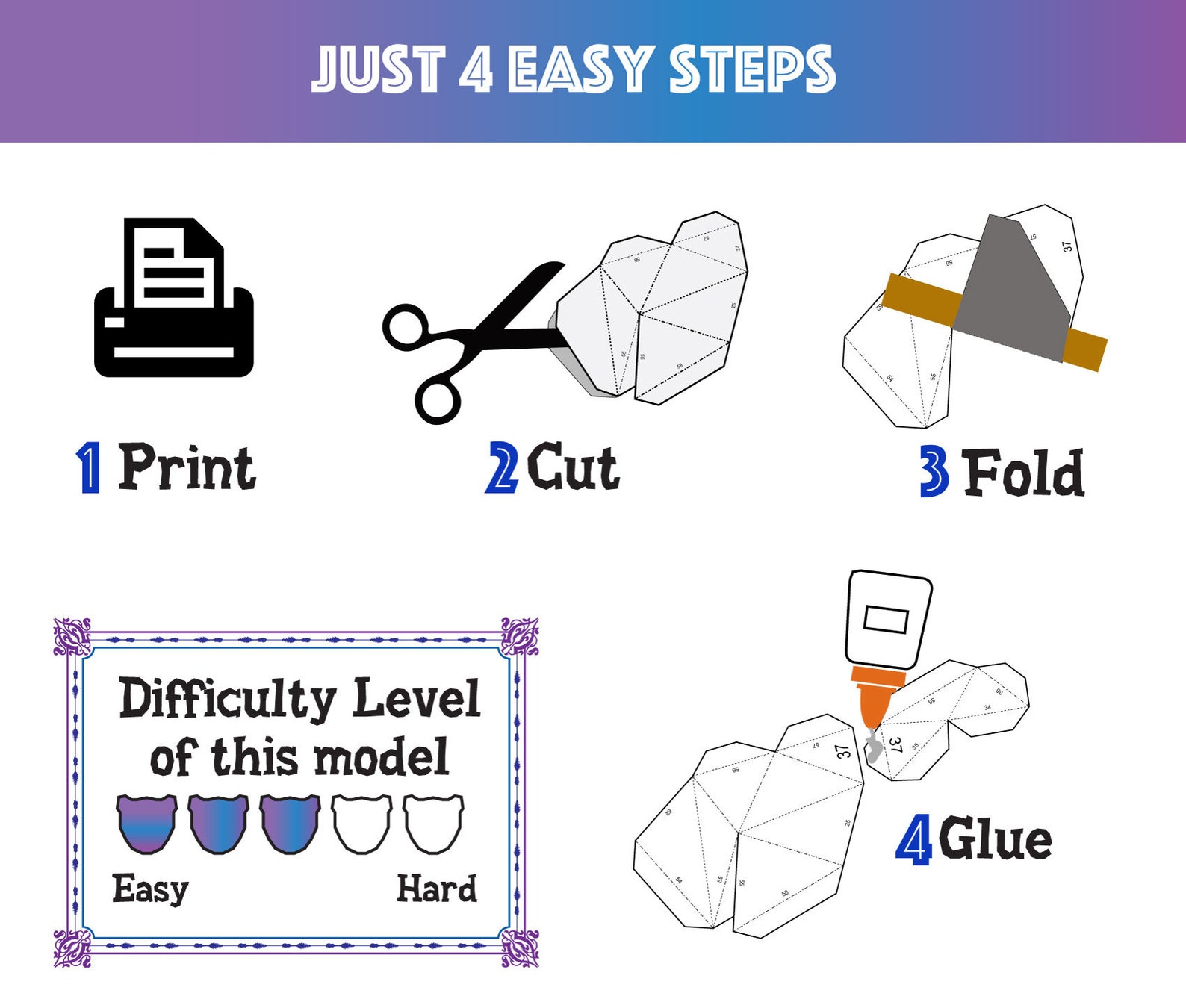 Geometric Papercraft Sabertooth Cat, Low Poly Animal Sabertooth, PDF ...