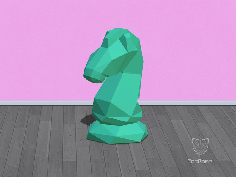 Papercraft Knight Chess Piece Template- Geometric Low Poly Knight Chess ...