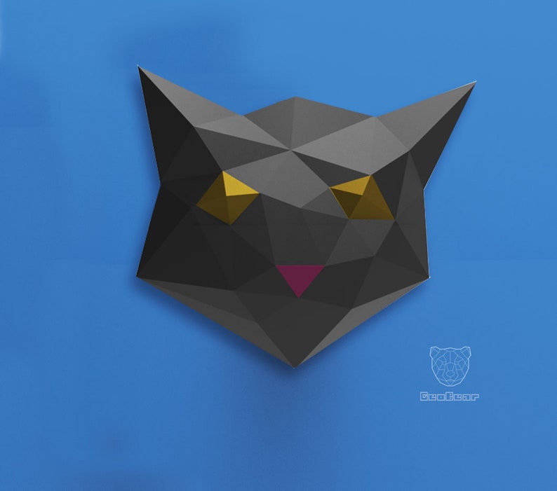Geometric Cat Face Papercraft, Low Polycat Head, PDF TEMPLATE ...
