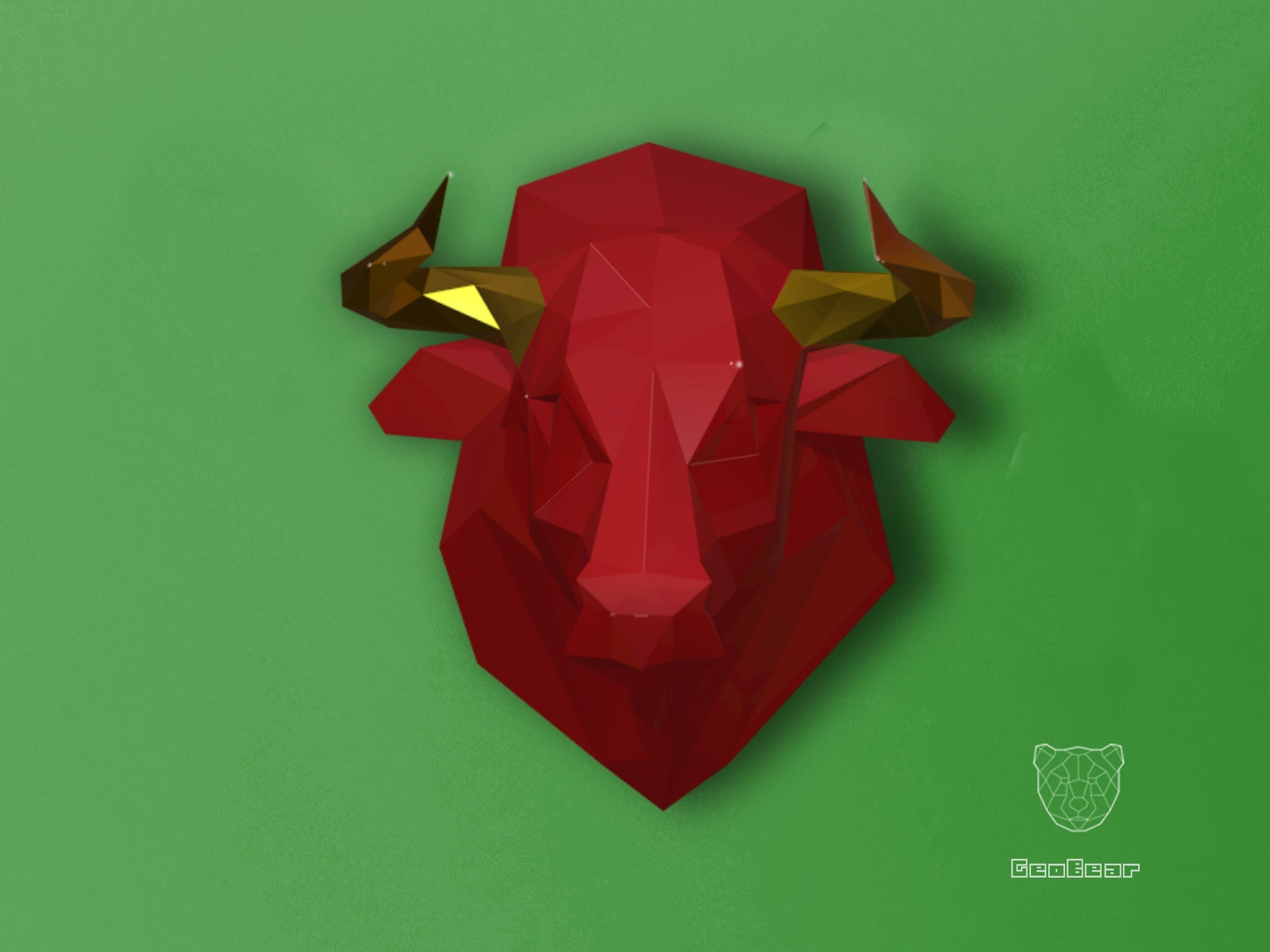 Geometric Bull Trophy Head Papercraft, Low Poly Bull, Papercraft Cow ...
