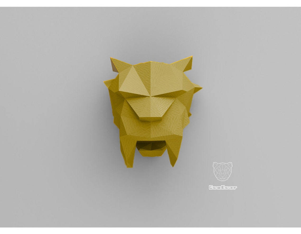 Geometric Papercraft Sabertooth Cat, Low Poly Animal Sabertooth, PDF ...