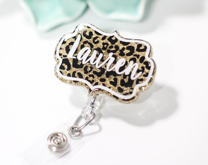 Cheetah Print Name Badge Reel Glitter Custom Name Reel - Etsy