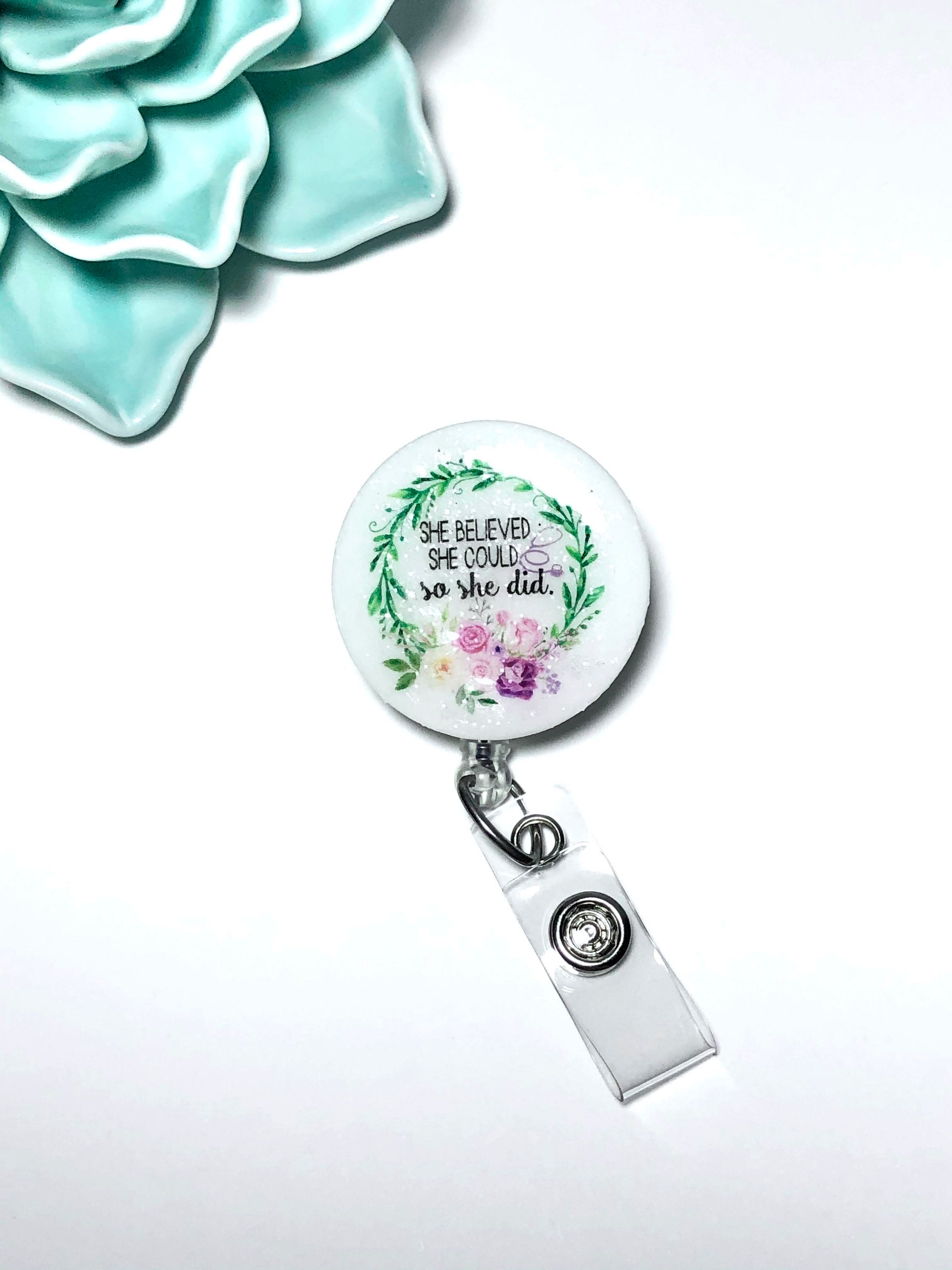 She believed she could so she did badge reel retractable id | Etsy