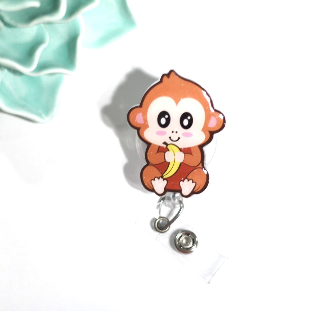 Monkey Badge Reel - Monkey and Bananas Badge Reel - Sitting Monkey - L ...