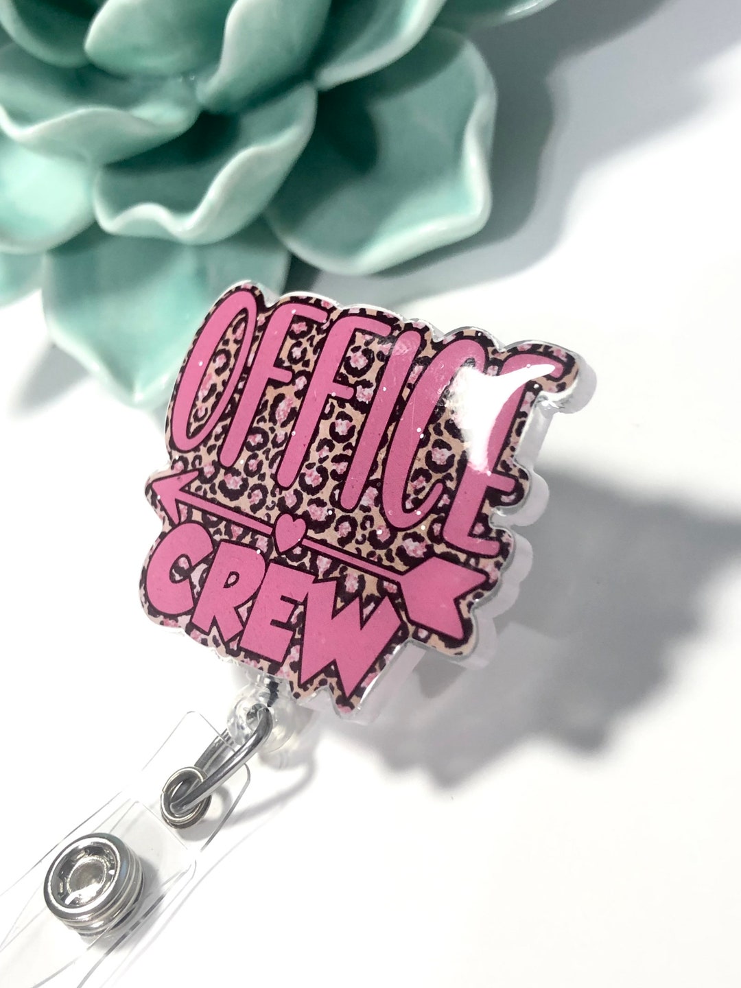 Office Crew Badge Reel - Glitter Retractable Badge Reel - Office Staff ...