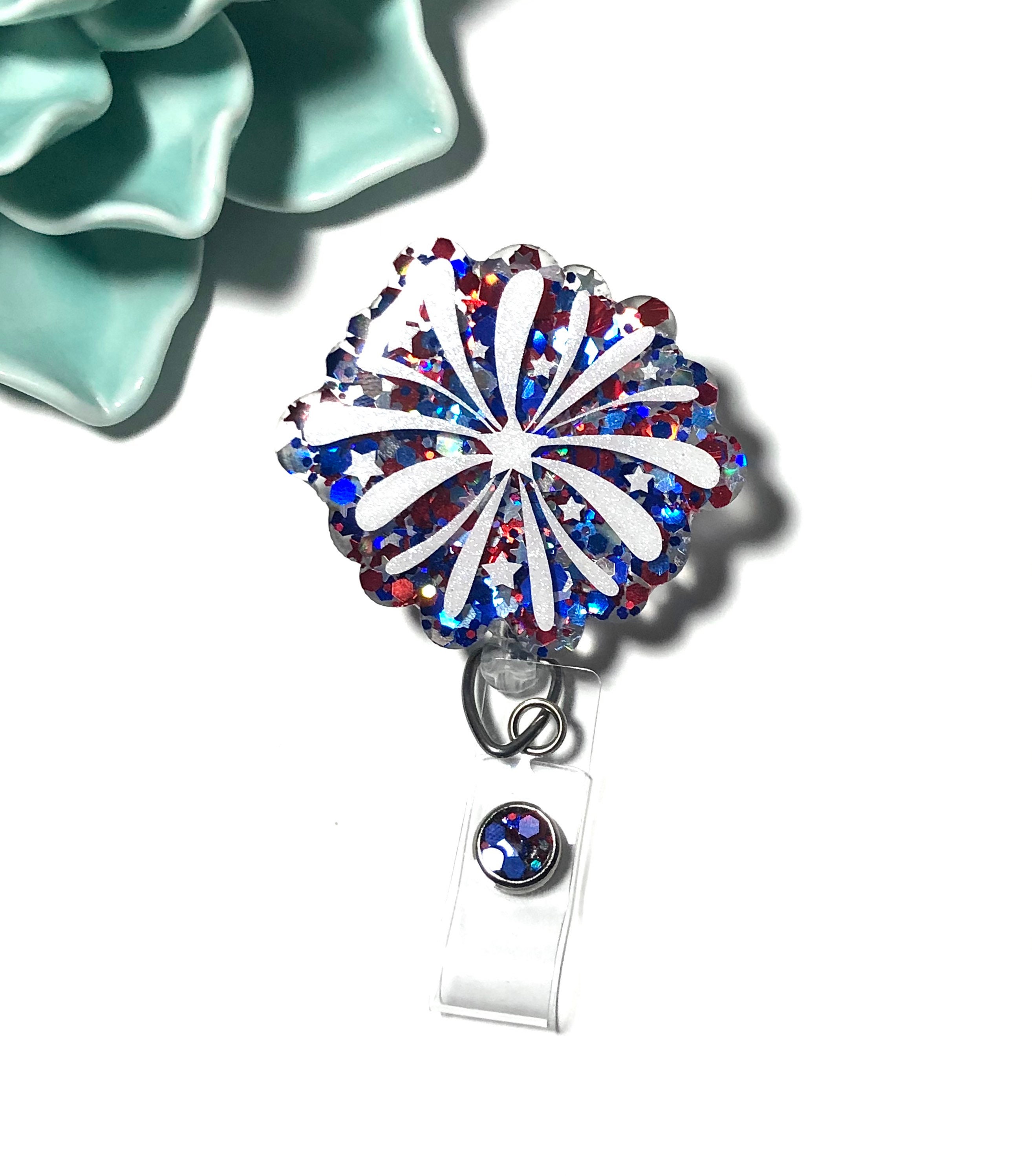 4th of July glitter badge reel fireworks badge reel Nurse | Etsy