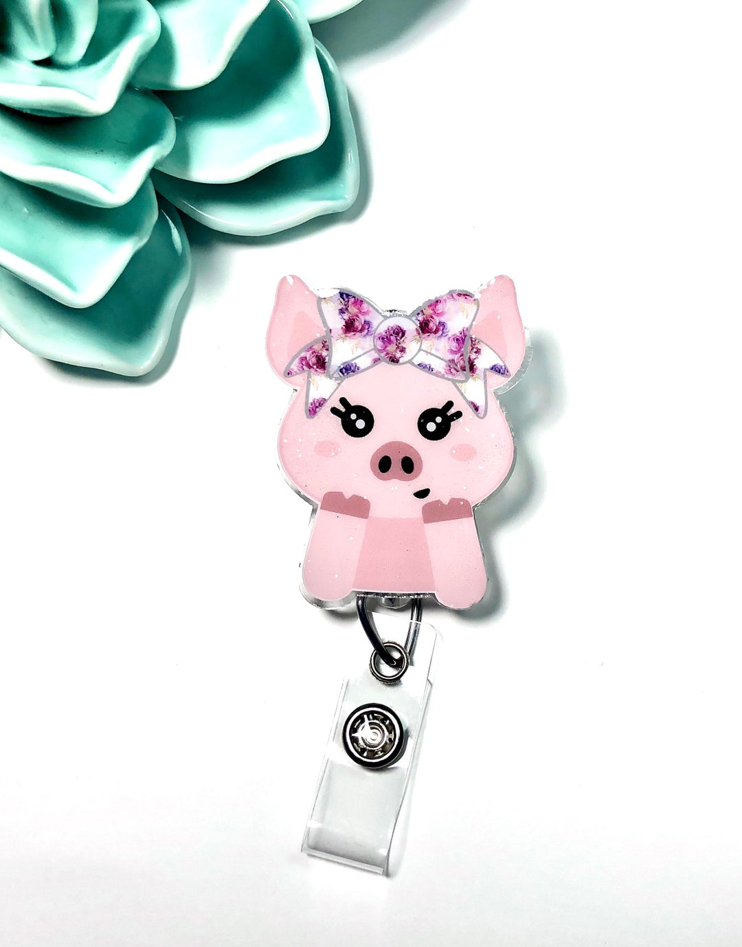 Glitter Pig Badge Reel: Acrylic Farm Animal Retractable ID Holder - Etsy