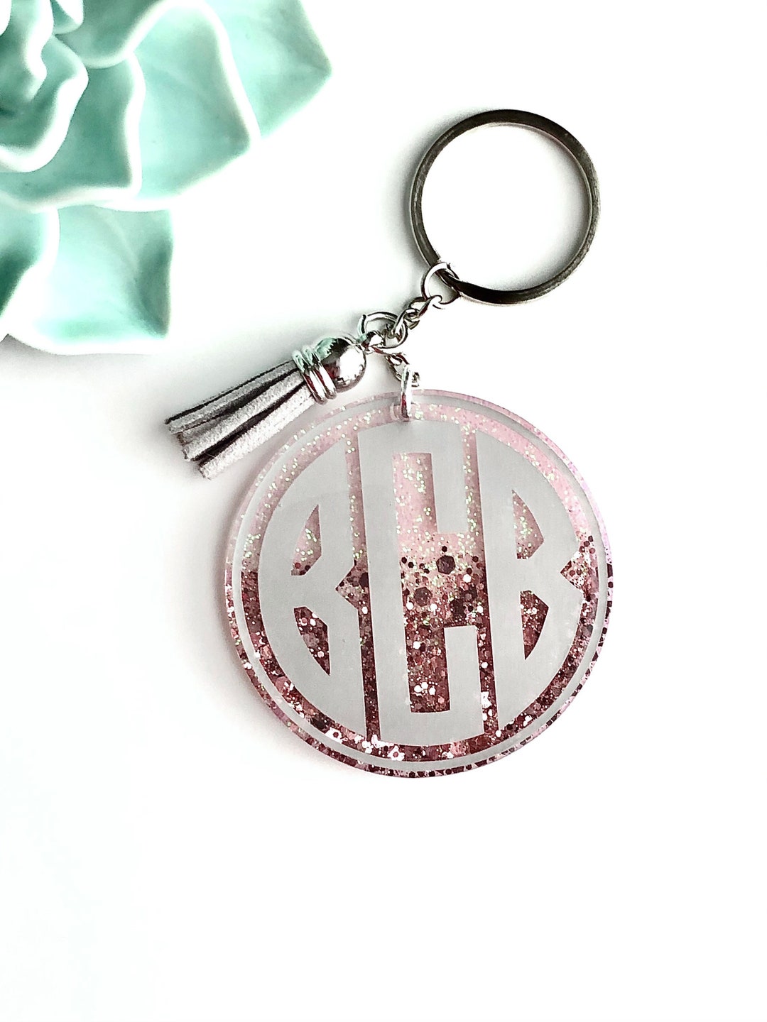 Glitter Ombré Monogram Keychain Circle Monogram Keychain Vine Monogram ...