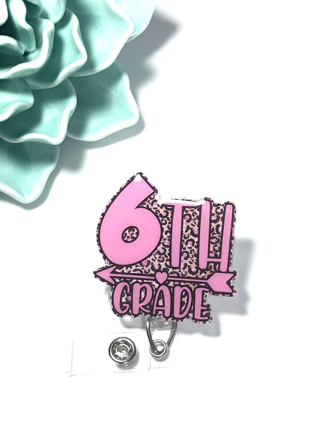 6th Grade Teacher Badge Reel: Glitter Acrylic ID Card Holder - Etsy