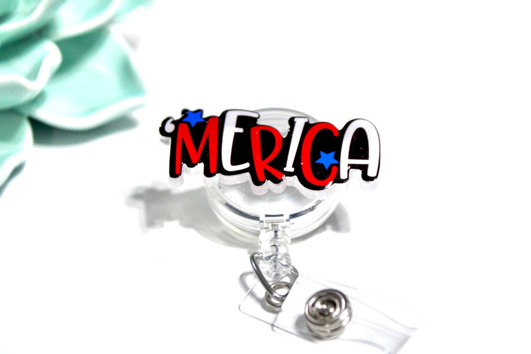 Merica Glitter Badge Reel: 4th of July Medical Key Card Holder - Etsy