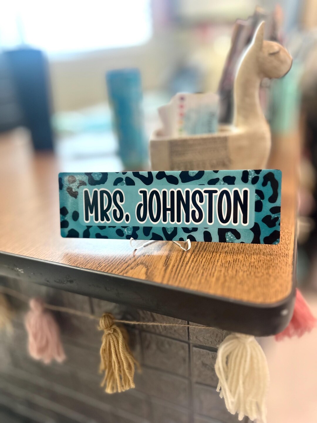 Personalized Desk Name Plate: Leopard Print Acrylic Teacher Office ...