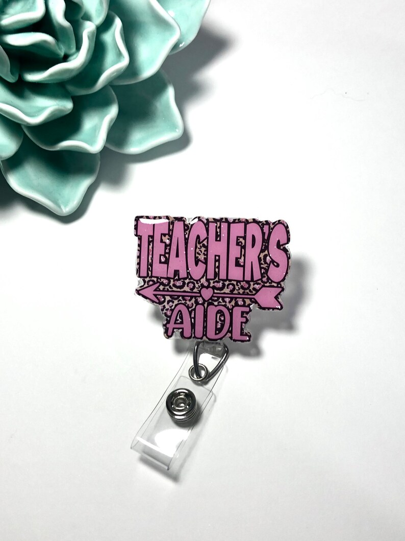 Teachers Aide Badge Reel Teachers Assistant Glitter Badge - Etsy