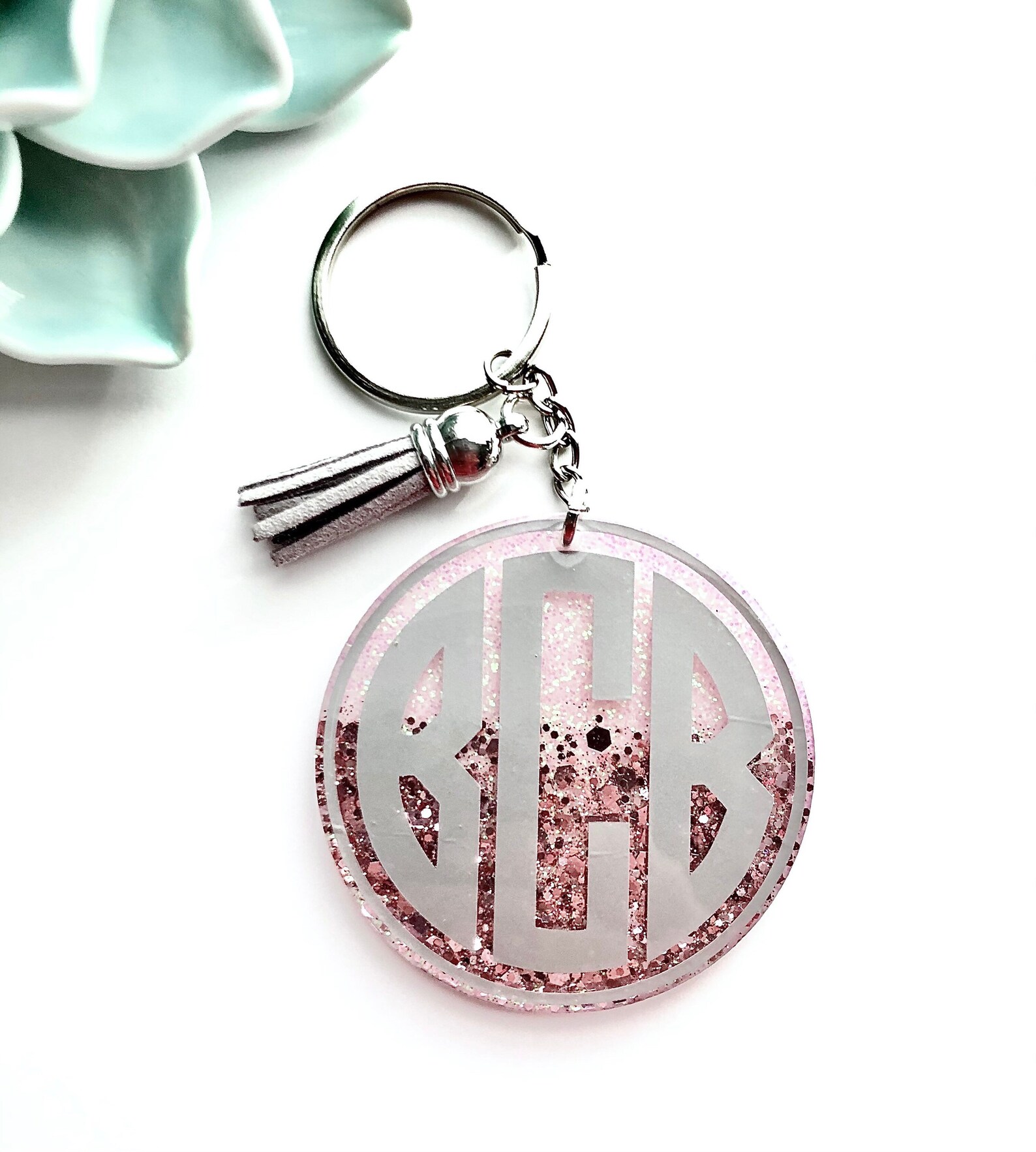 Glitter Ombré Monogram Keychain Circle Monogram Keychain | Etsy