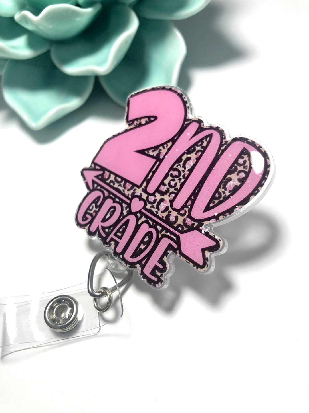 2nd Grade Teacher Badge Reel - Glitter Badge Reel - Elementary School ...