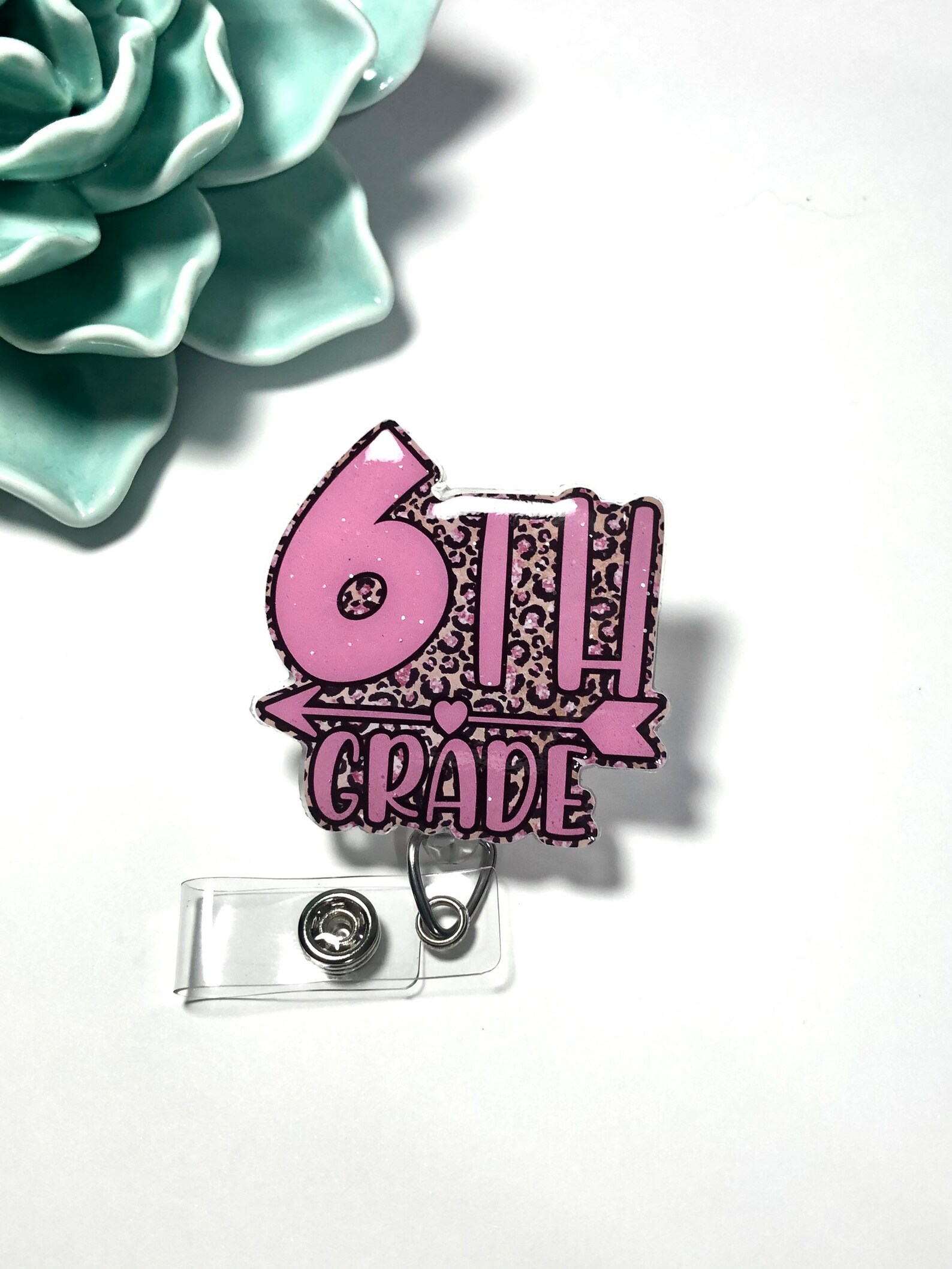 6th Grade Teacher Badge Reel: Glitter Acrylic ID Card Holder - Etsy