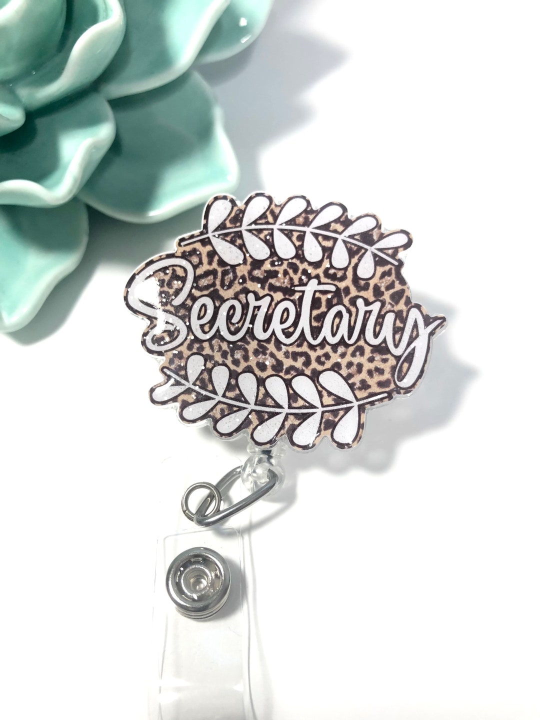 Cheetah Print Secretary Badge Reel: Glitter Office Staff Gift - Etsy