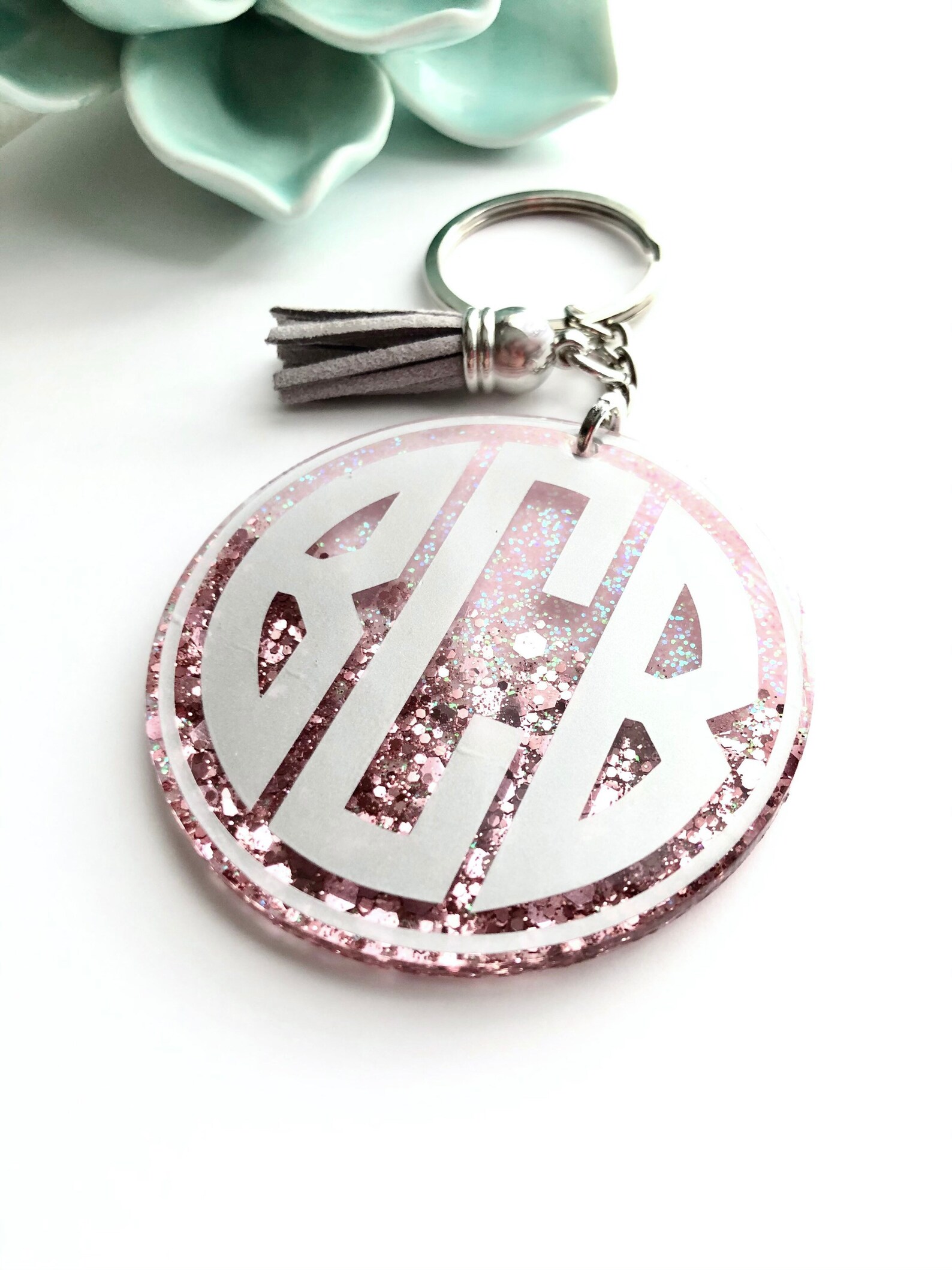 Glitter Ombré Monogram Keychain Circle Monogram Keychain | Etsy